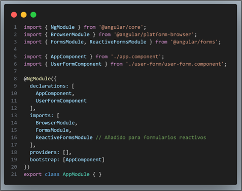 Configuración de Formularios Reactivos en Angular